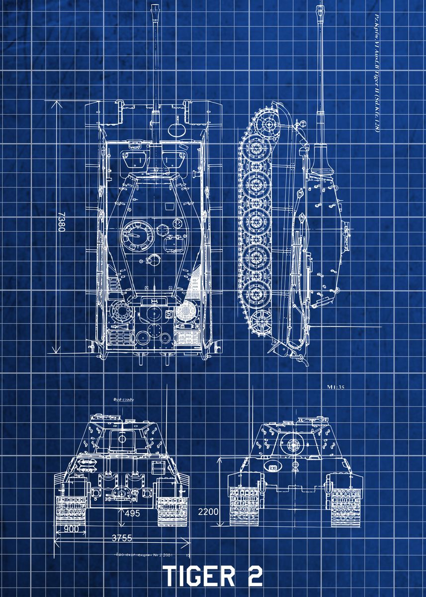 'Blueprint of Tiger II tank' Poster, picture, metal print, paint by ...