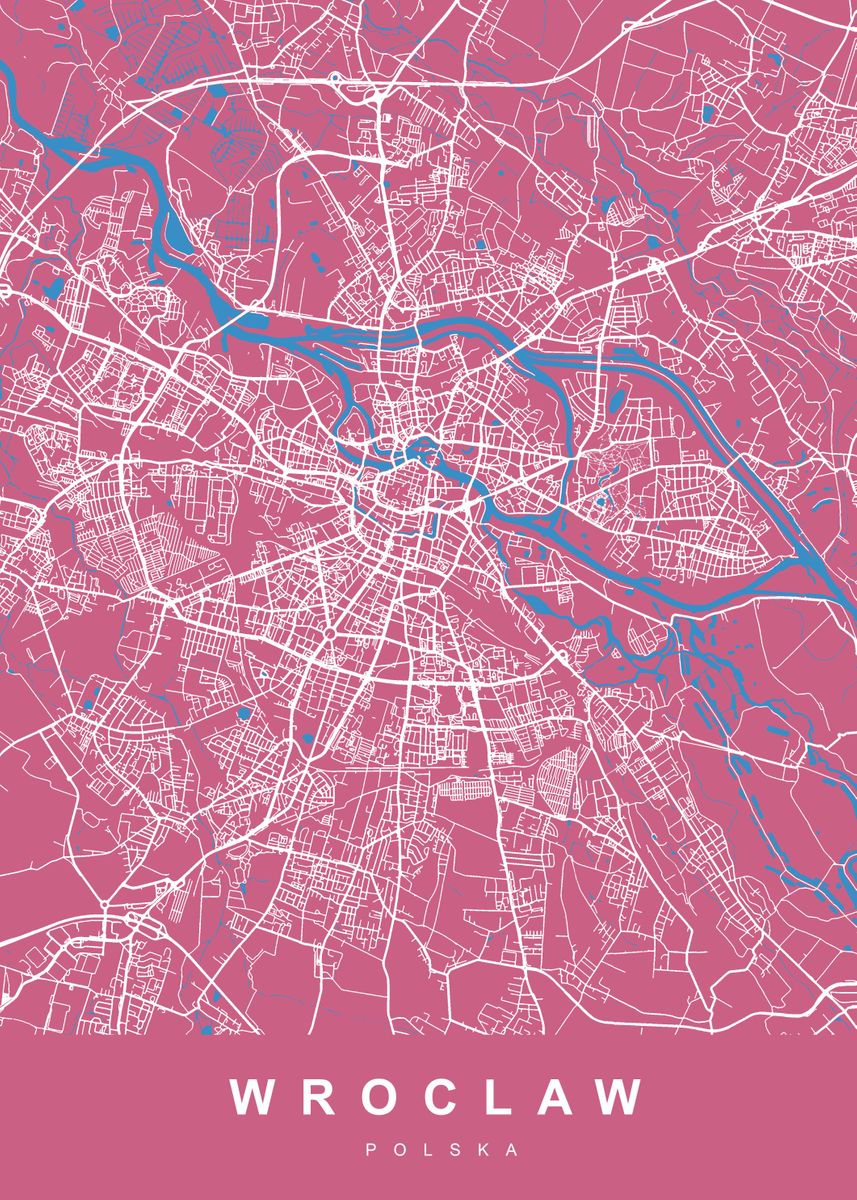 'WROCLAW City Map' Poster, picture, metal print, paint by UrbanMaps ...