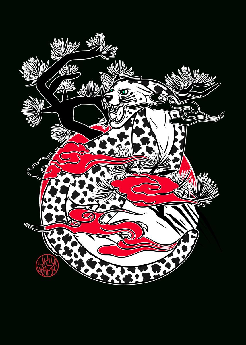 'White leopard and trees' Poster, picture, metal print, paint by ...