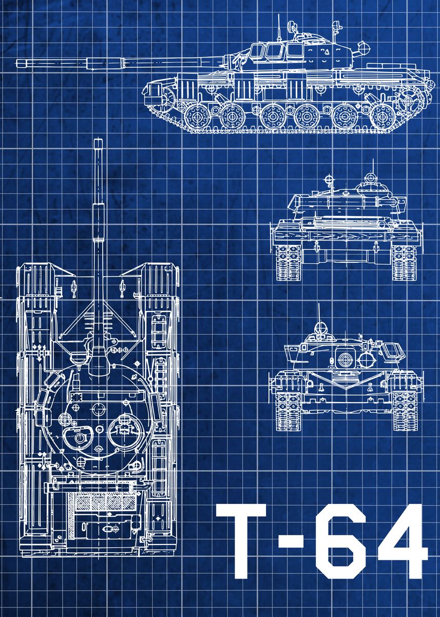'Blueprint of T 64 tank' Poster, picture, metal print, paint by Geoji ...