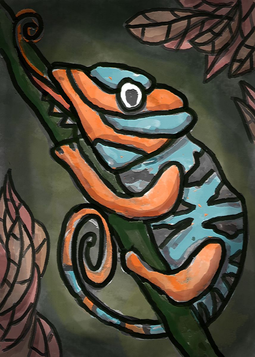 'chameleon art' Poster, picture, metal print, paint by Izmo Scribbles ...