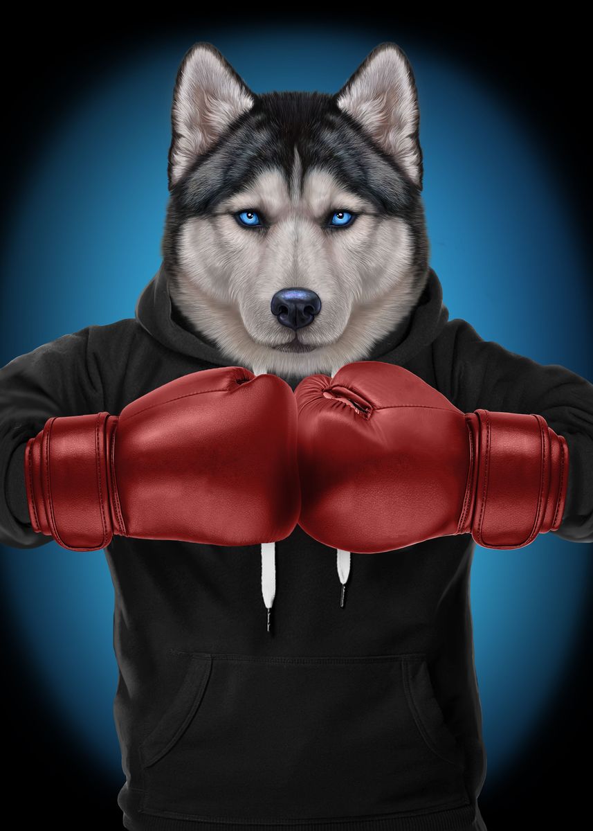 'Boxer Siberian Husky Dog' Poster, picture, metal print, paint by Jeff ...