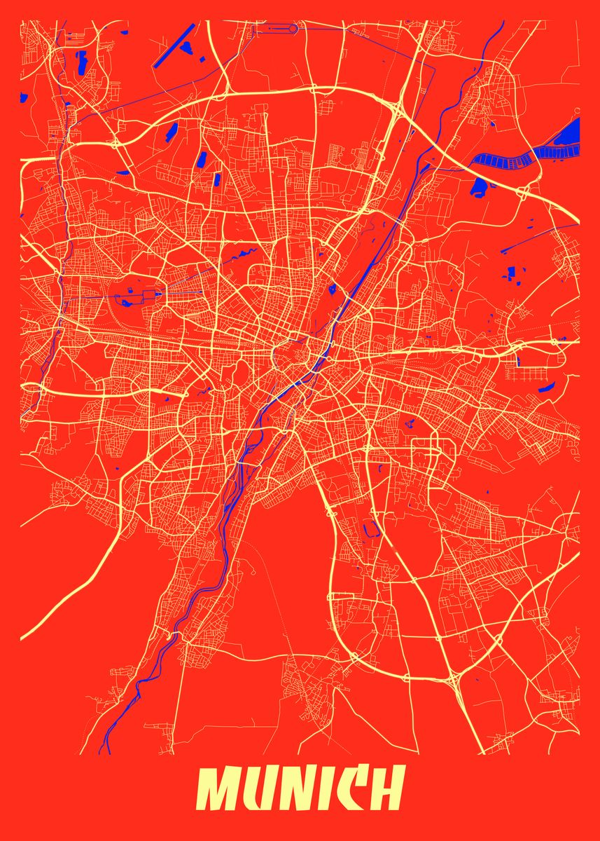 'Munich Retro City Map' Poster, picture, metal print, paint by Tien ...