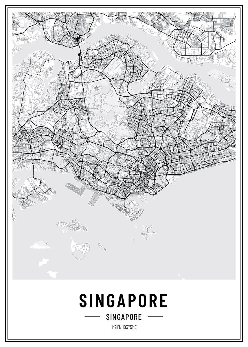 'Singapore streetmap poster' Poster, picture, metal print, paint by ...