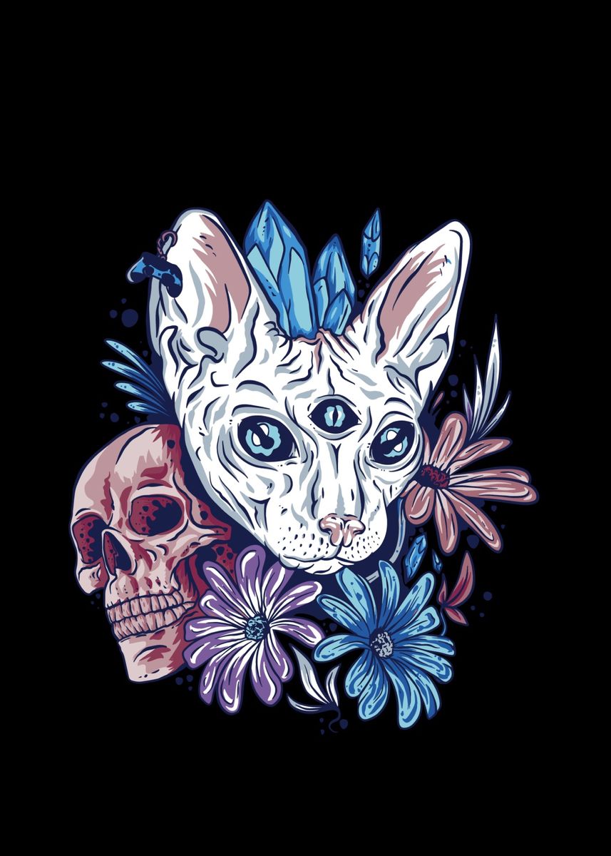 'Occult Cat' Poster, picture, metal print, paint by BestPrints | Displate