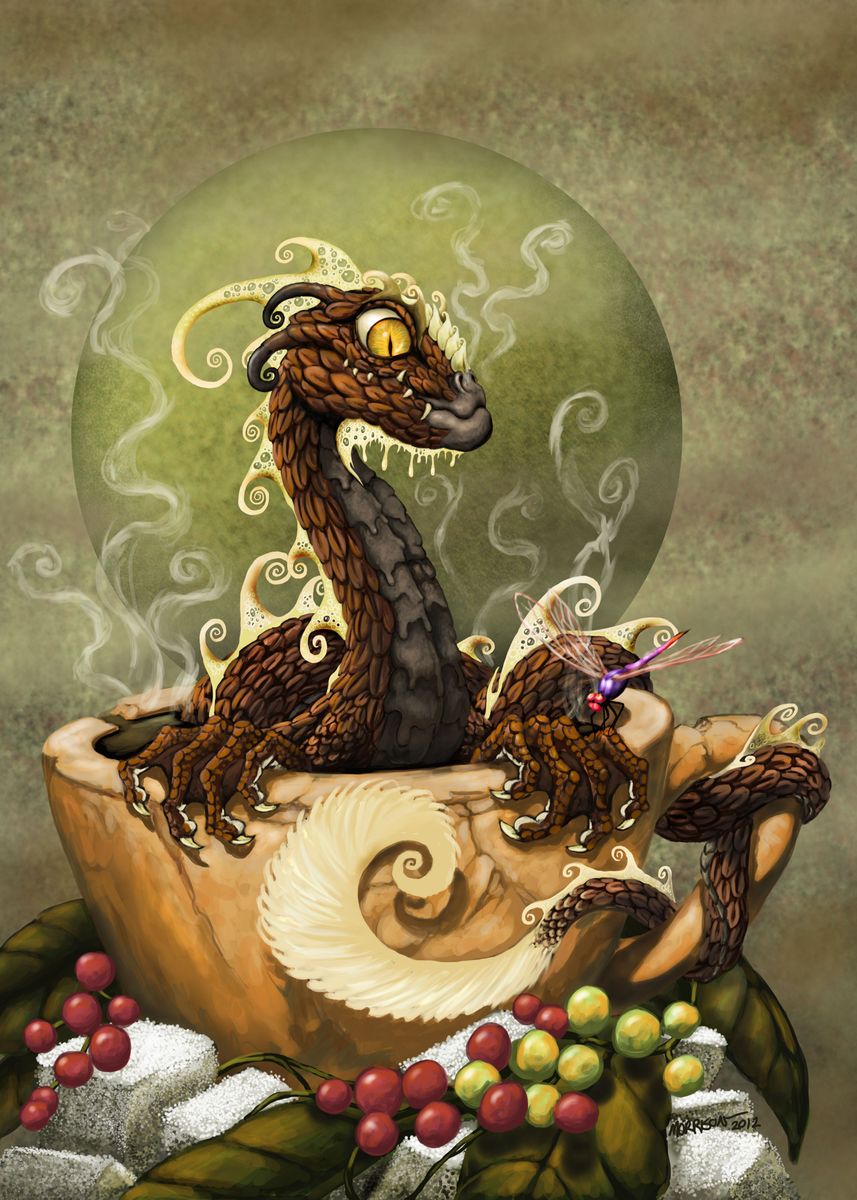 'Coffee Dragon' Poster, picture, metal print, paint by Stanley Morrison ...