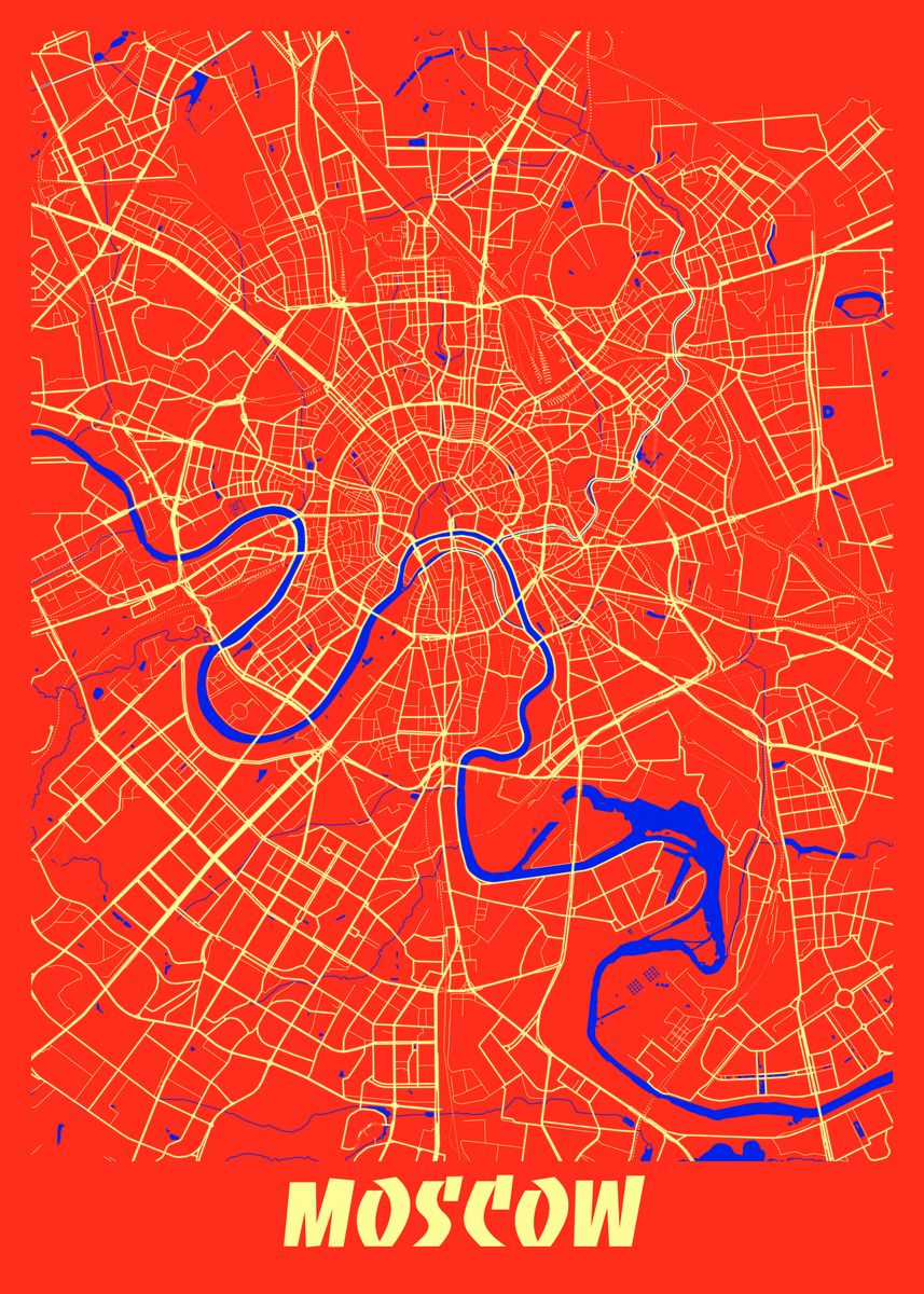 'Moscow Retro City Map' Poster, picture, metal print, paint by Tien ...