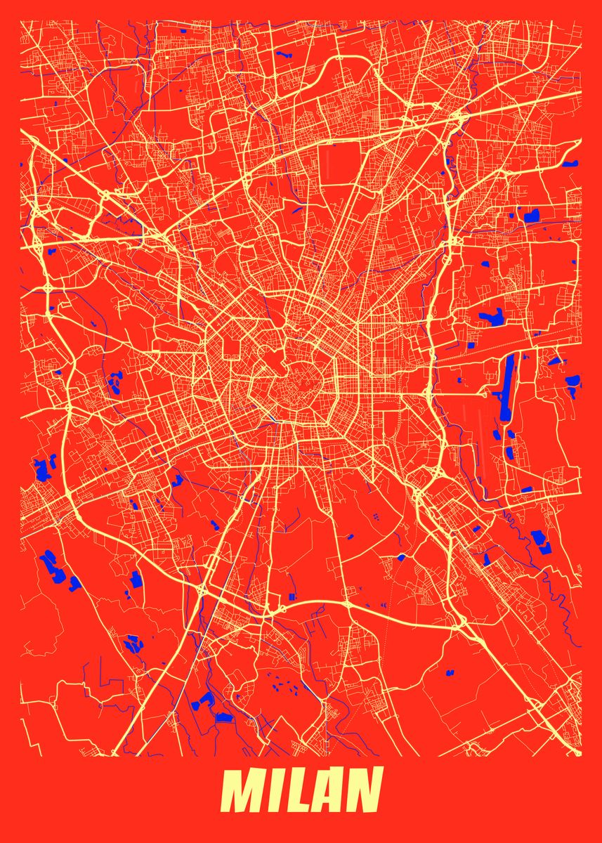 'Milan Retro City Map' Poster, picture, metal print, paint by Tien ...