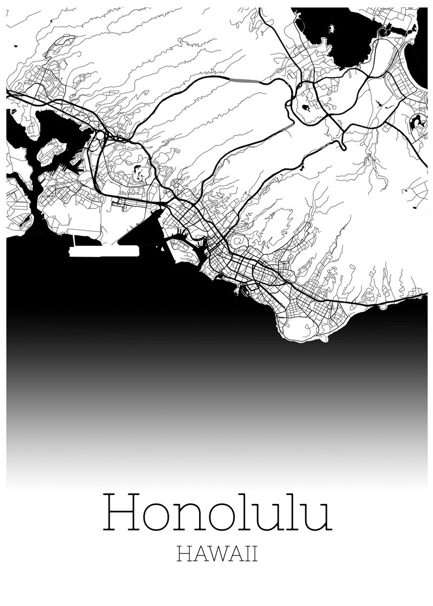 'Honolulu Hawaii city map' Poster by RelDesign | Displate