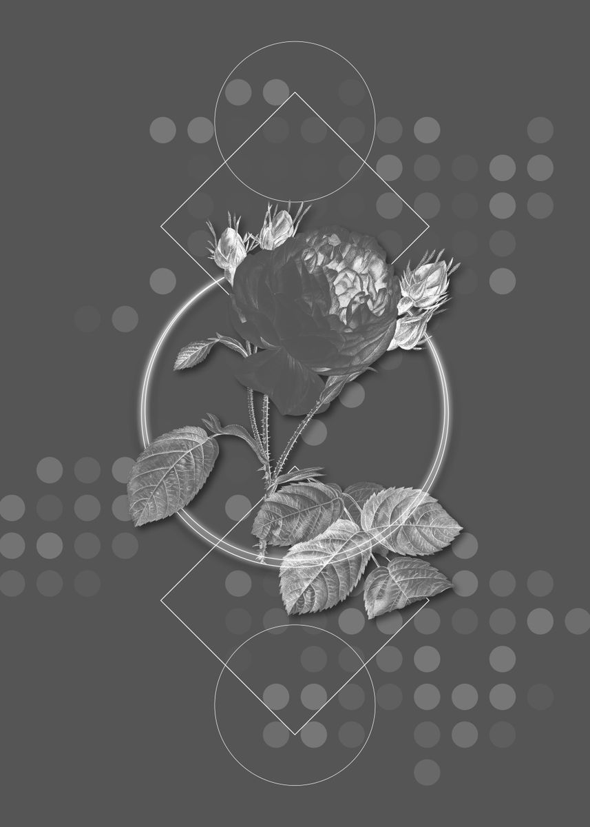 'Gray Geometric Rose Flower' Poster, picture, metal print, paint by ...