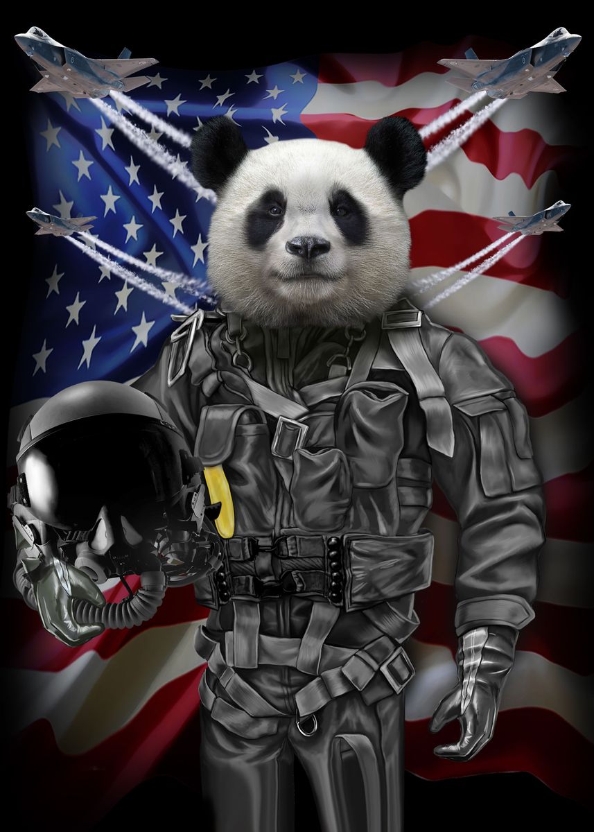 'Panda Jet Fighter Pilot' Poster, picture, metal print, paint by Jeff ...