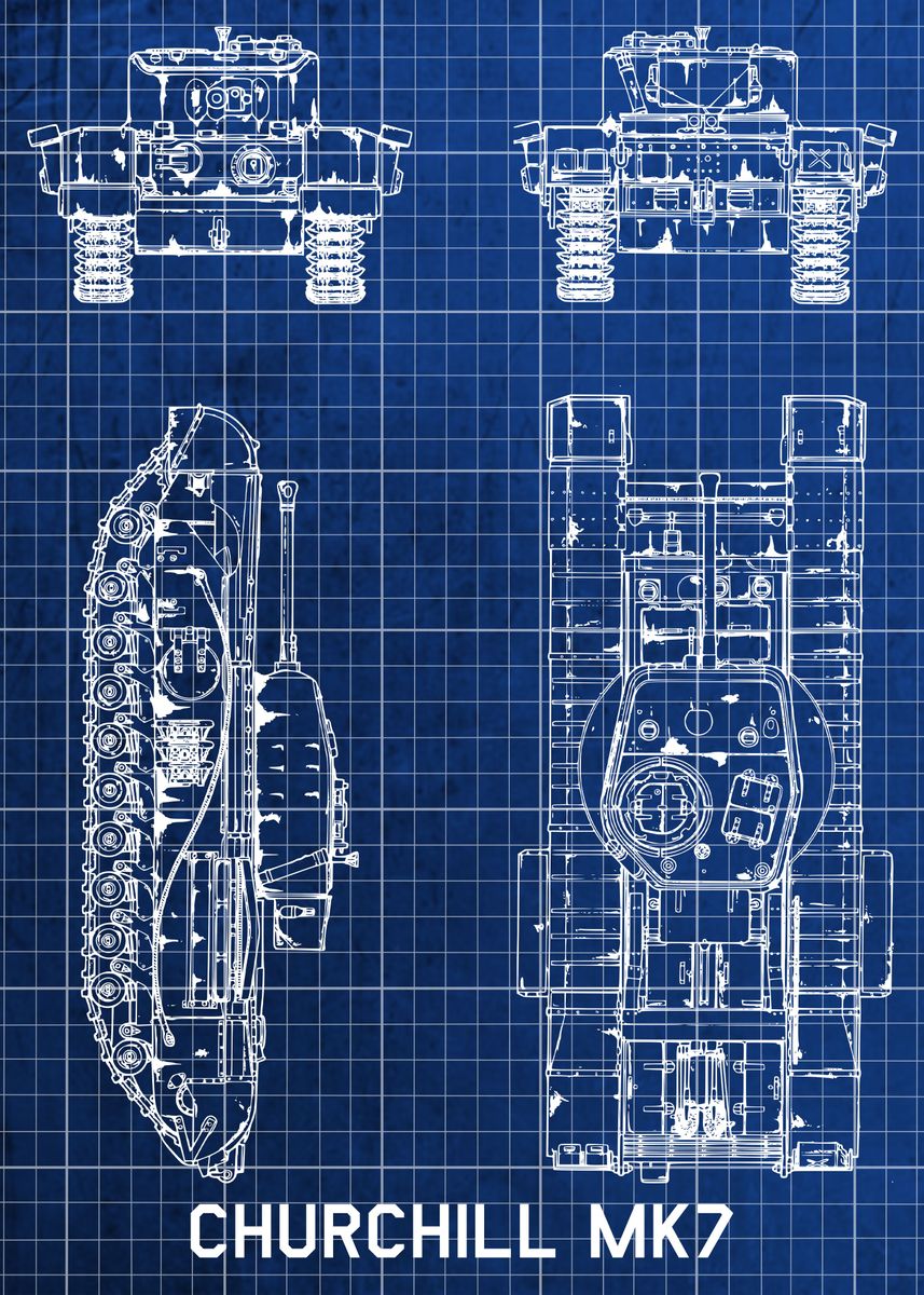 'Blueprint of Churchill Mk7' Poster, picture, metal print, paint by ...