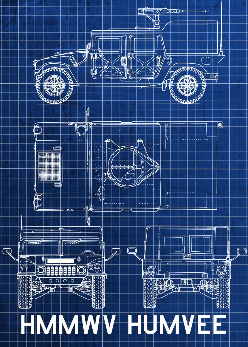 'Blueprint of Humvee' Poster, picture, metal print, paint by Geoji ...