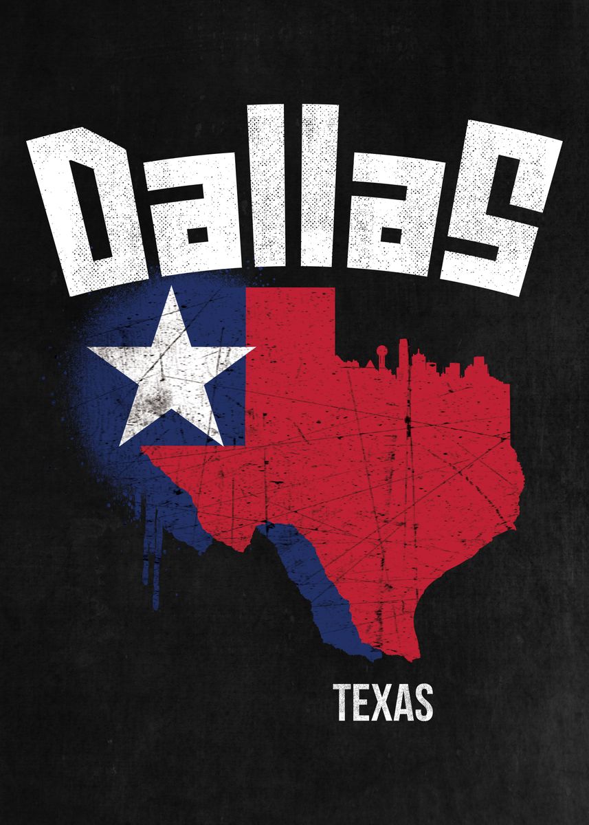 'Dallas Texas Map Flag' Poster, picture, metal print, paint by John ...