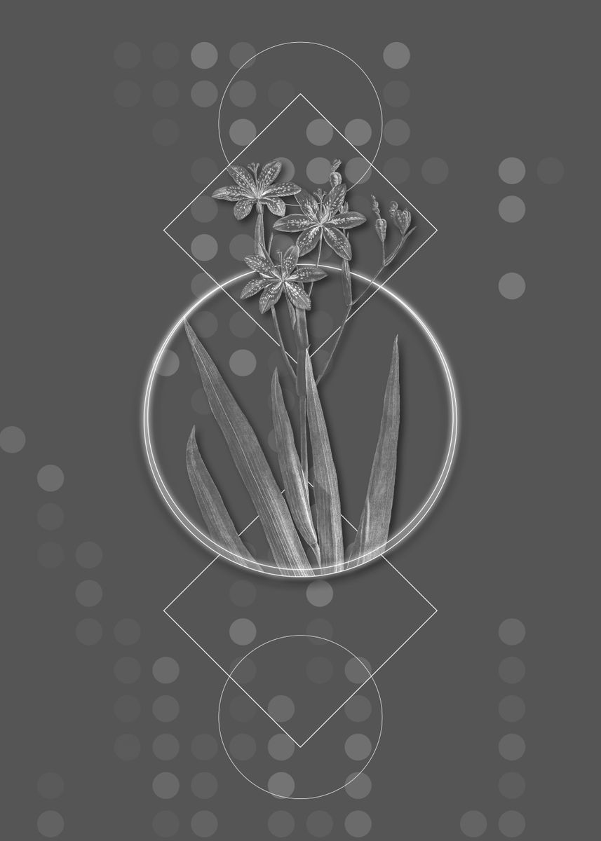 'Gray Geometric Lily Flower' Poster, picture, metal print, paint by ...
