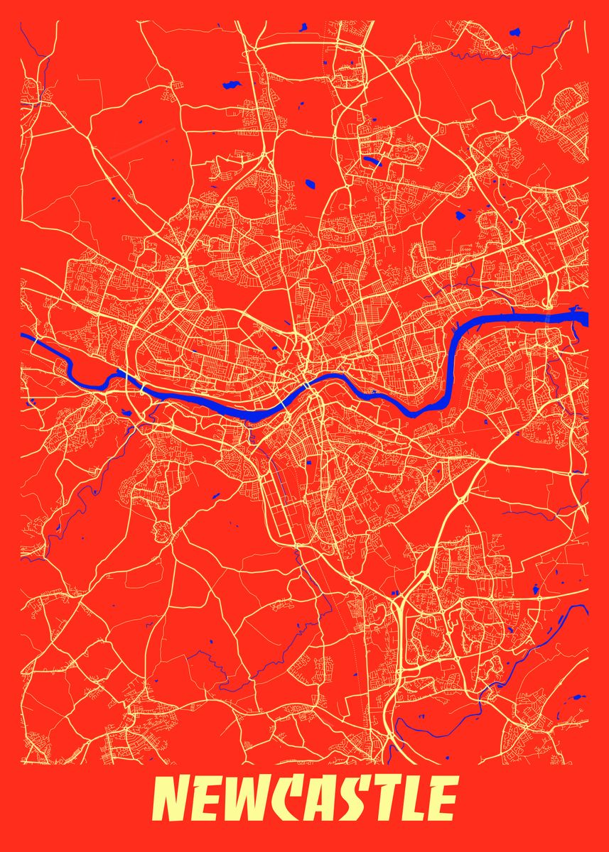 'Newcastle Retro City Map' Poster, picture, metal print, paint by Tien ...