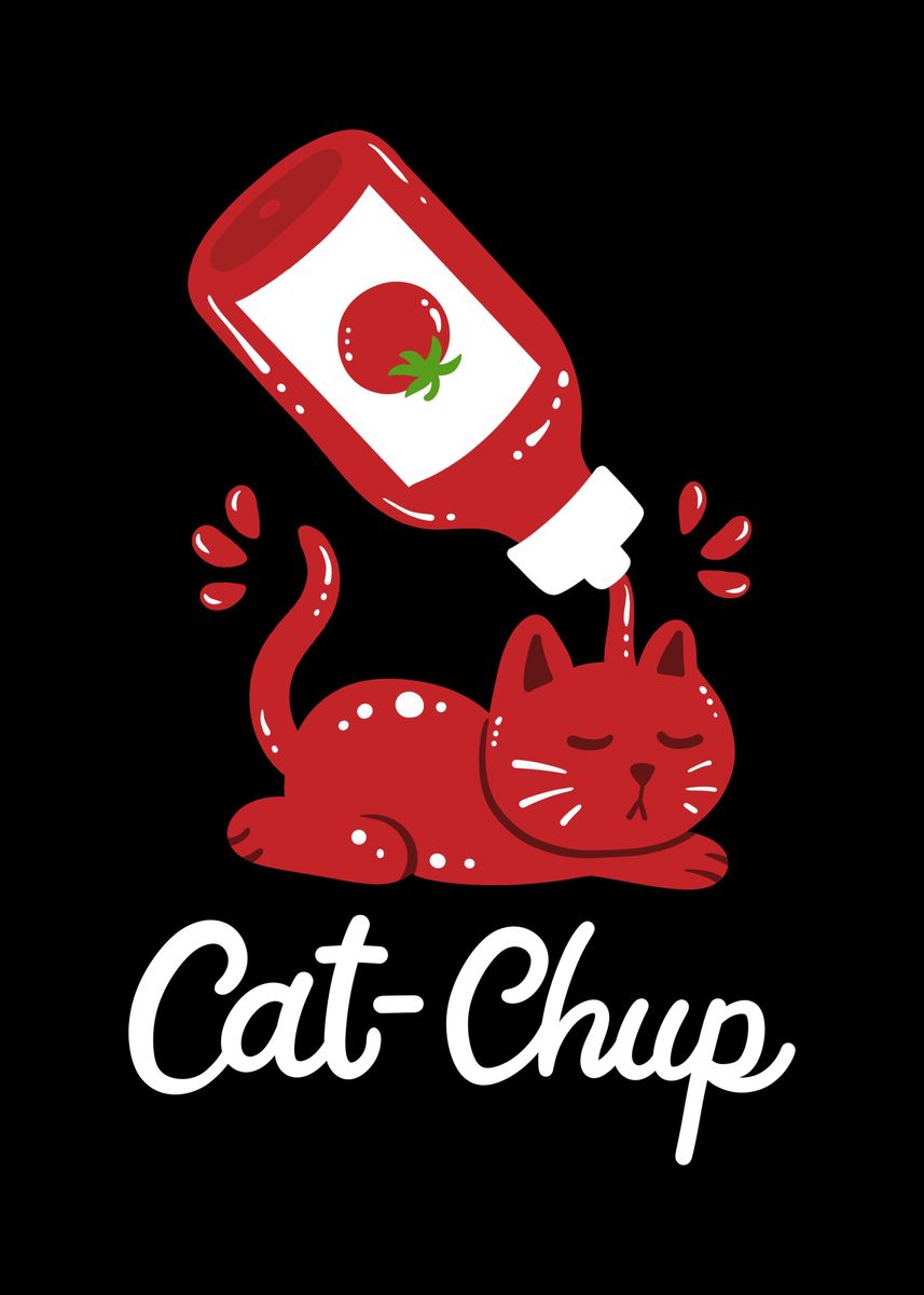 'Cat Ketchup Kawaii' Poster, picture, metal print, paint by Mealla ...