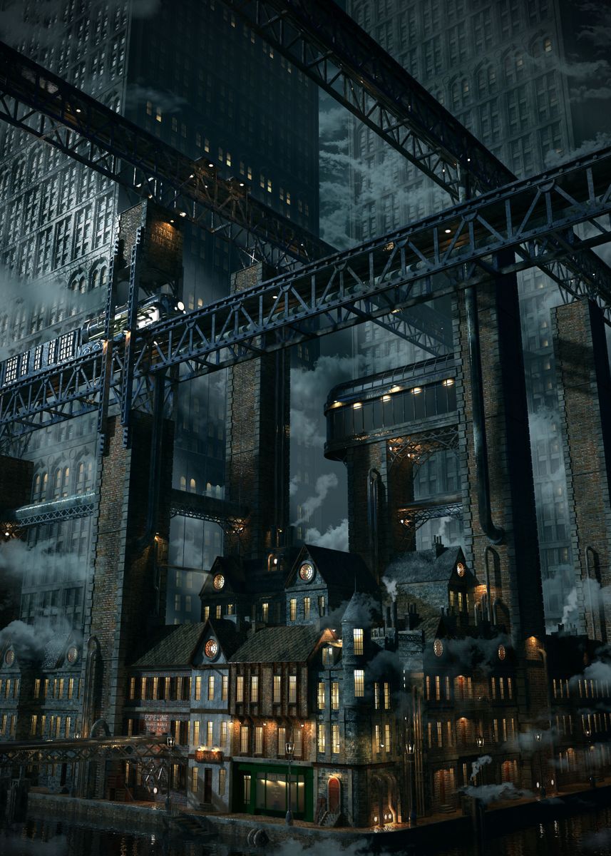 'Misty downtown' Poster, picture, metal print, paint by Luca Comoli ...