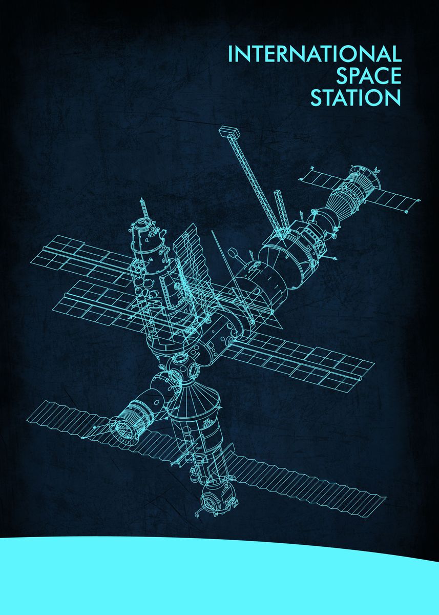 'ISS BLUEPRINT NEON' Poster, picture, metal print, paint by Atomic ...