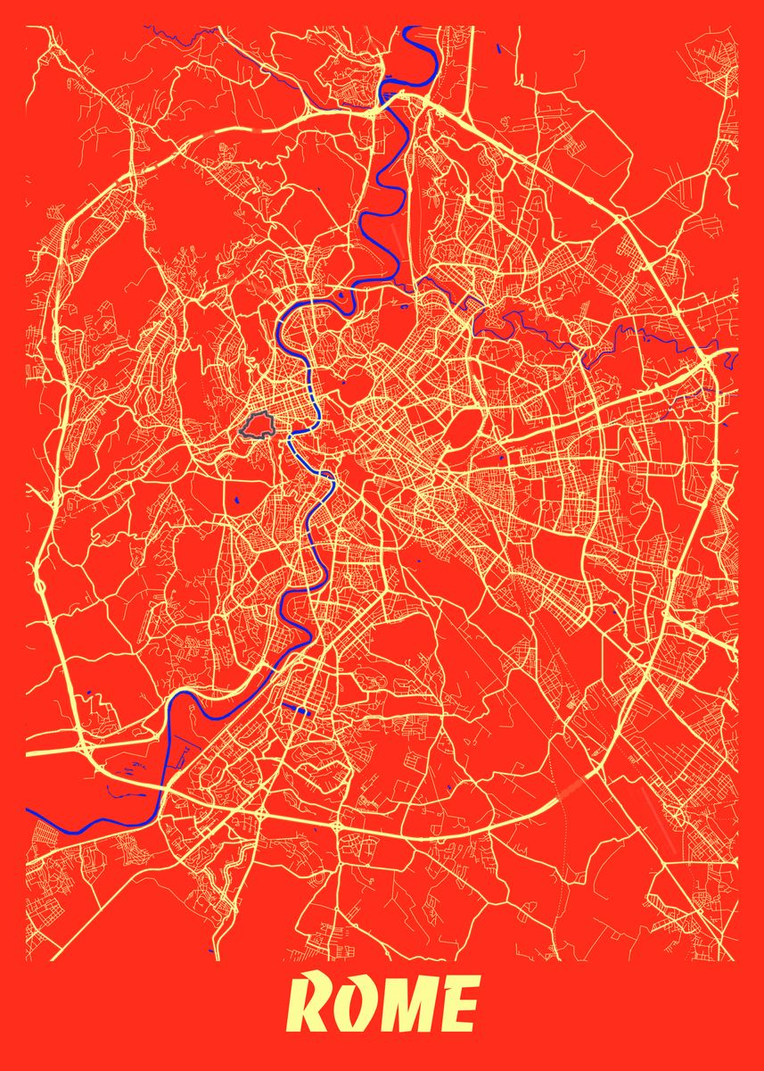 'Rome Retro City Map' Poster, picture, metal print, paint by Tien ...