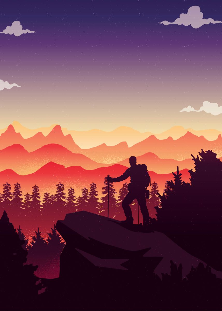 'Hiker Mountain Hiking' Poster, picture, metal print, paint by ...