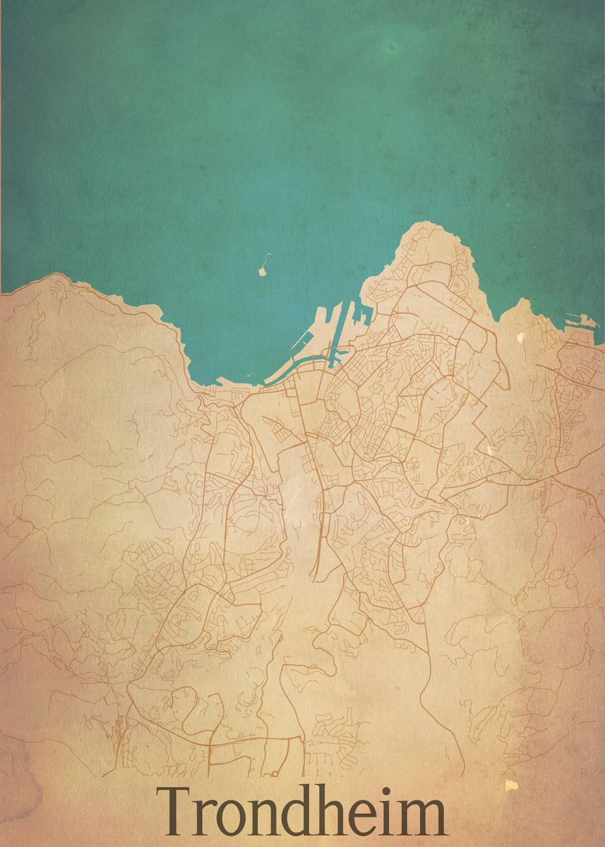 'Trondheim Norway City Map' Poster, picture, metal print, paint by Tim ...