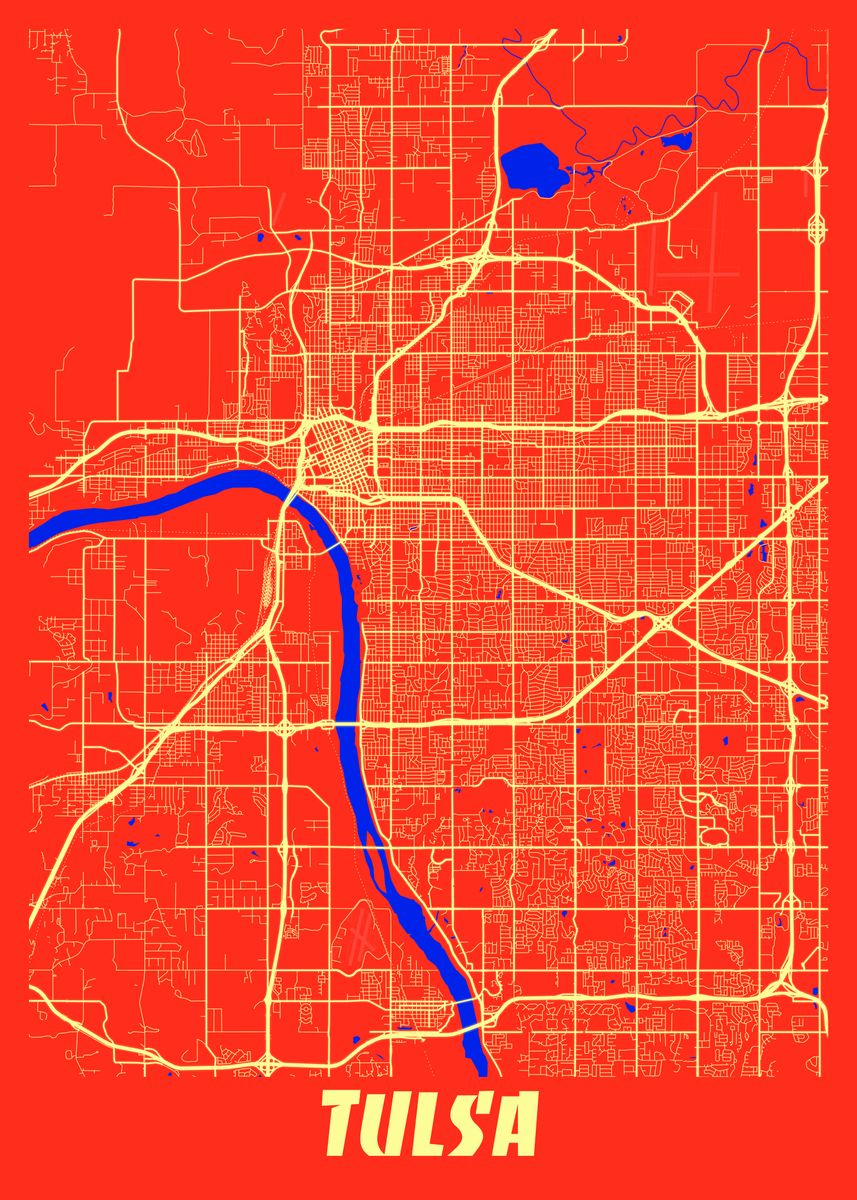 'Tulsa Retro City Map' Poster by Tien Stencil | Displate