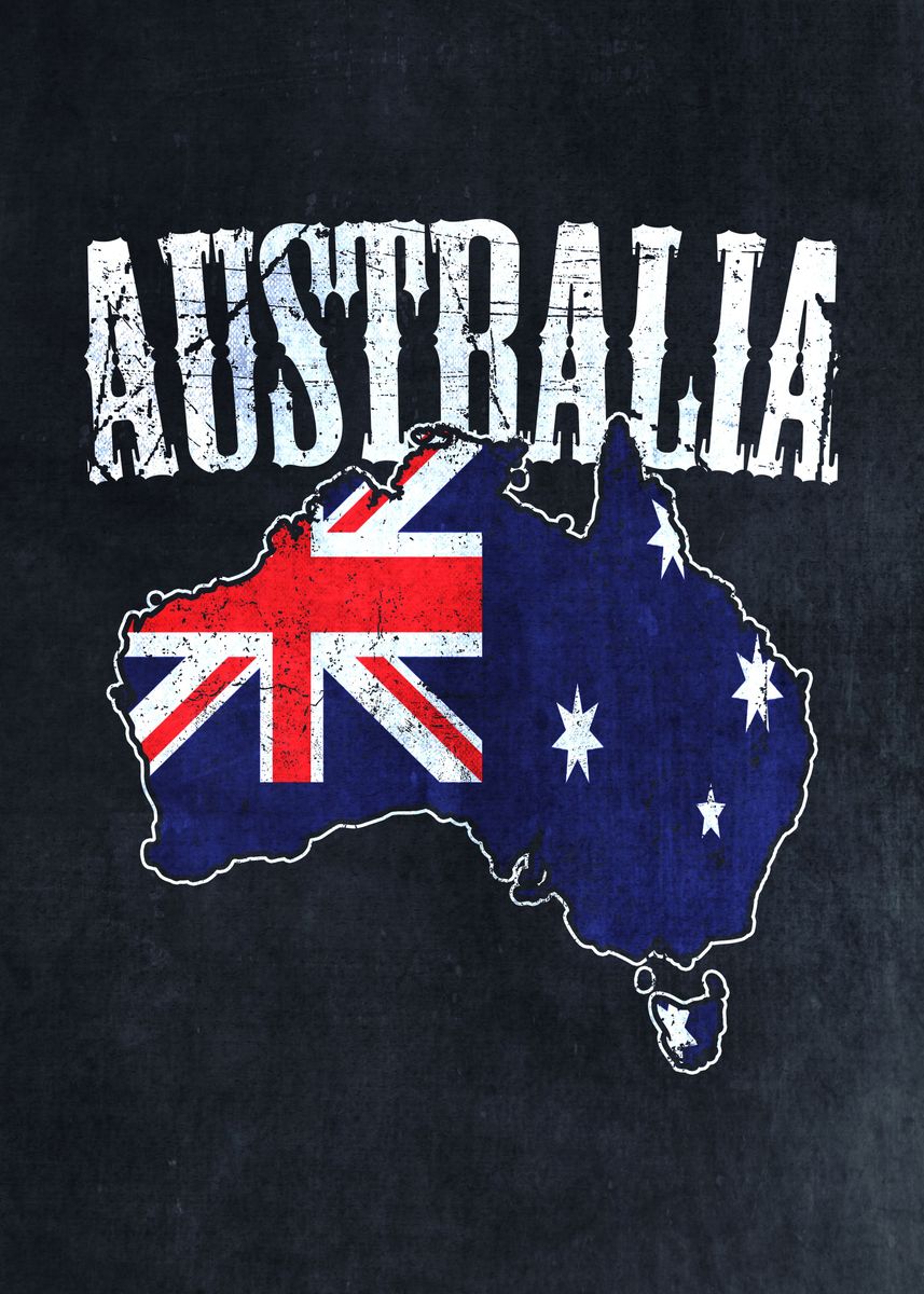 'Australia Map and Flag' Poster, picture, metal print, paint by John ...