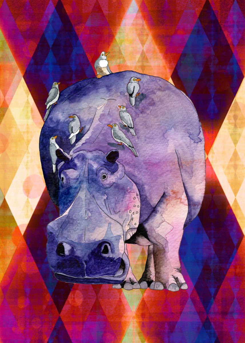 'Hippo poster' Poster, picture, metal print, paint by Anna Bednarczyk ...