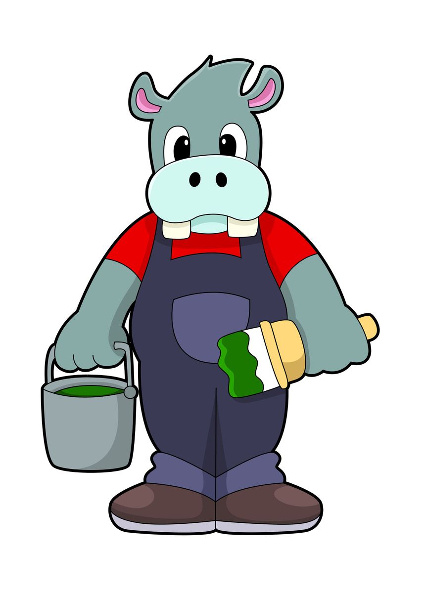 'Hippo Painting Bucket ' Poster, picture, metal print, paint by Markus ...