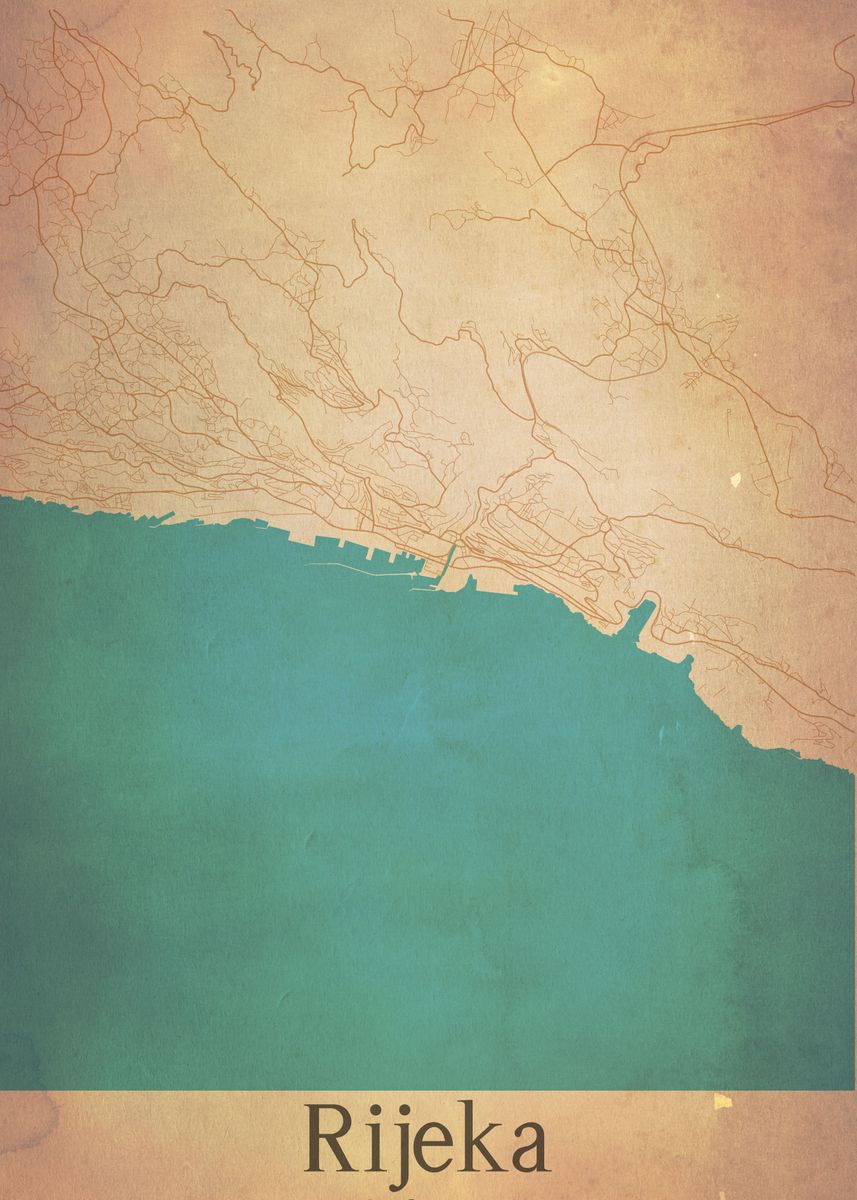 'Rijeka Croatia City map' Poster, picture, metal print, paint by Tim ...