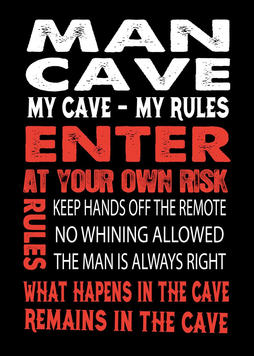 'Man cave Rules' Poster, picture, metal print, paint by Neon Moon ...