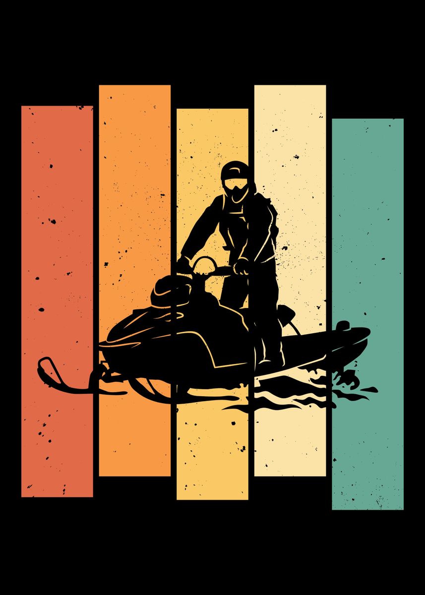 'Retro Snowmobile Vintage' Poster, picture, metal print, paint by ...