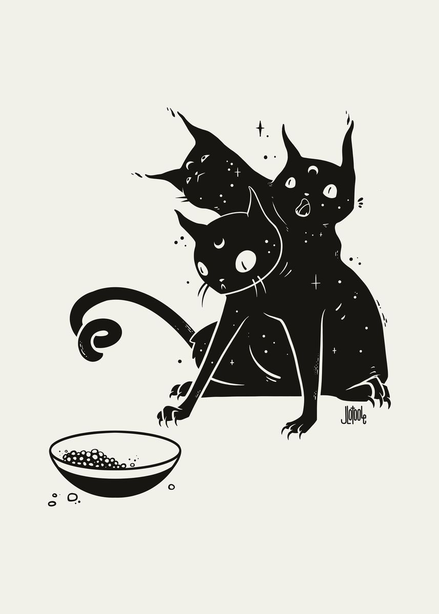 'Three Headed Black Cat' Poster by Jennifer O'Toole | Displate