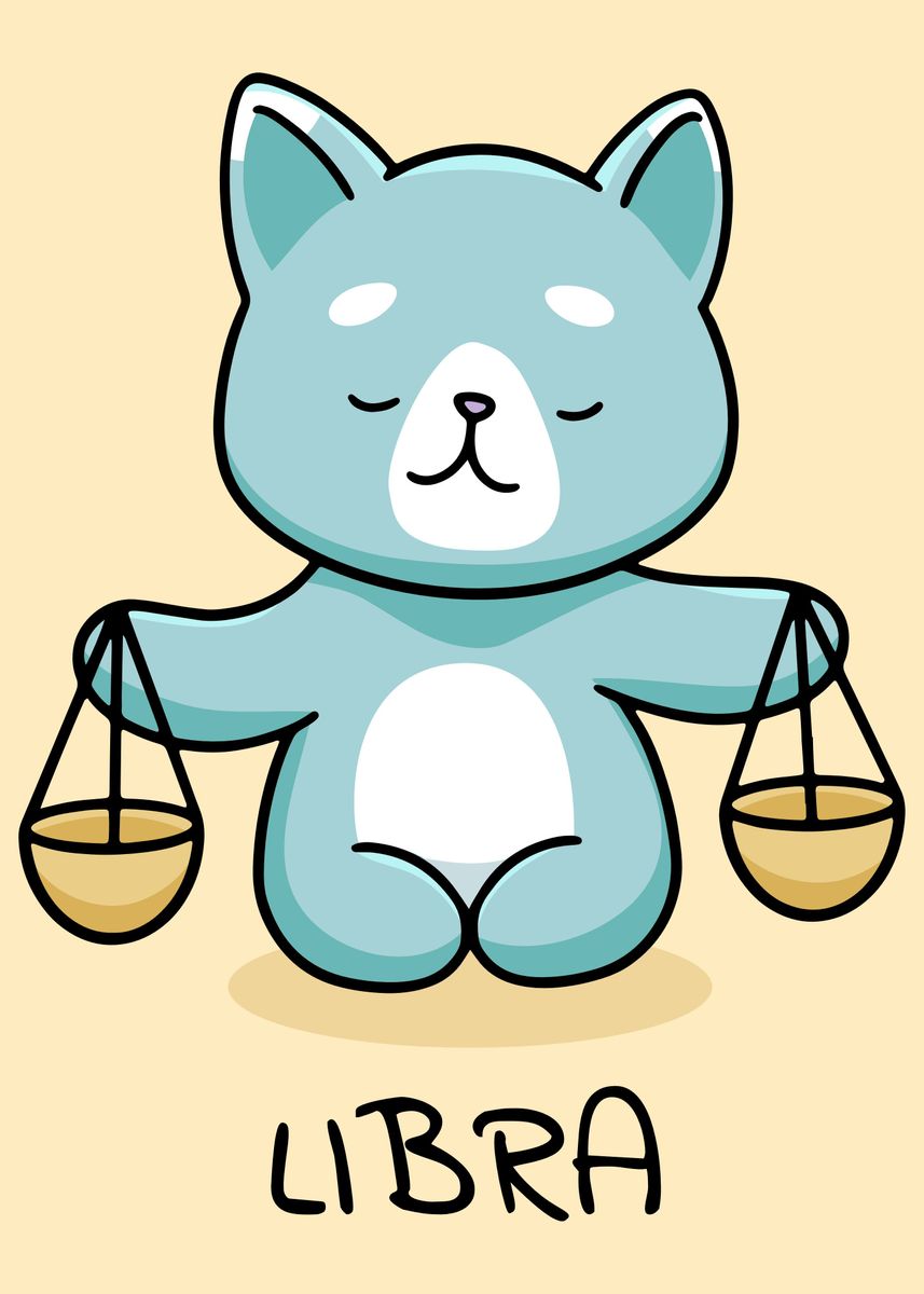 'ZODIAC CUTE CAT LIBRA' Poster, picture, metal print, paint by ...
