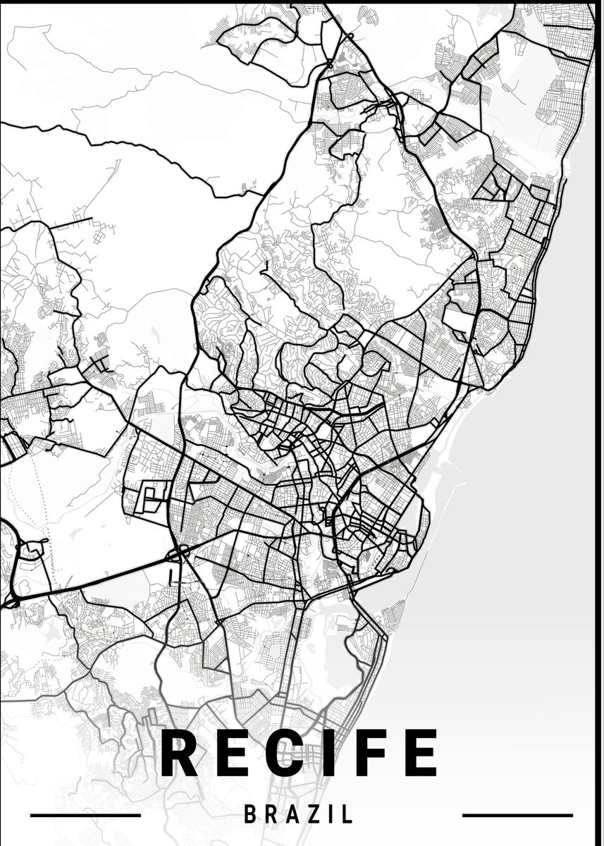 'Recife Brazil City Map' Poster, picture, metal print, paint by Tim ...