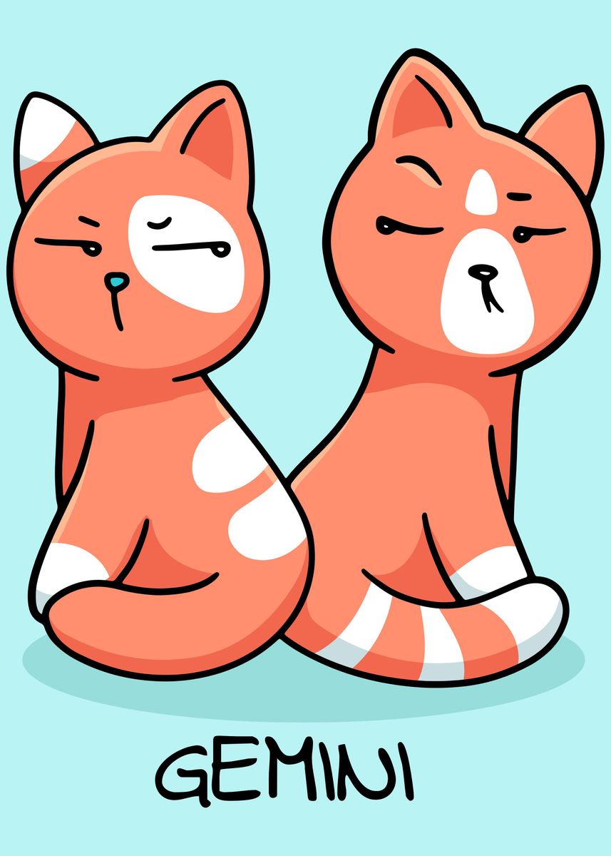 'ZODIAC CUTE CAT GEMINI' Poster, picture, metal print, paint by ...