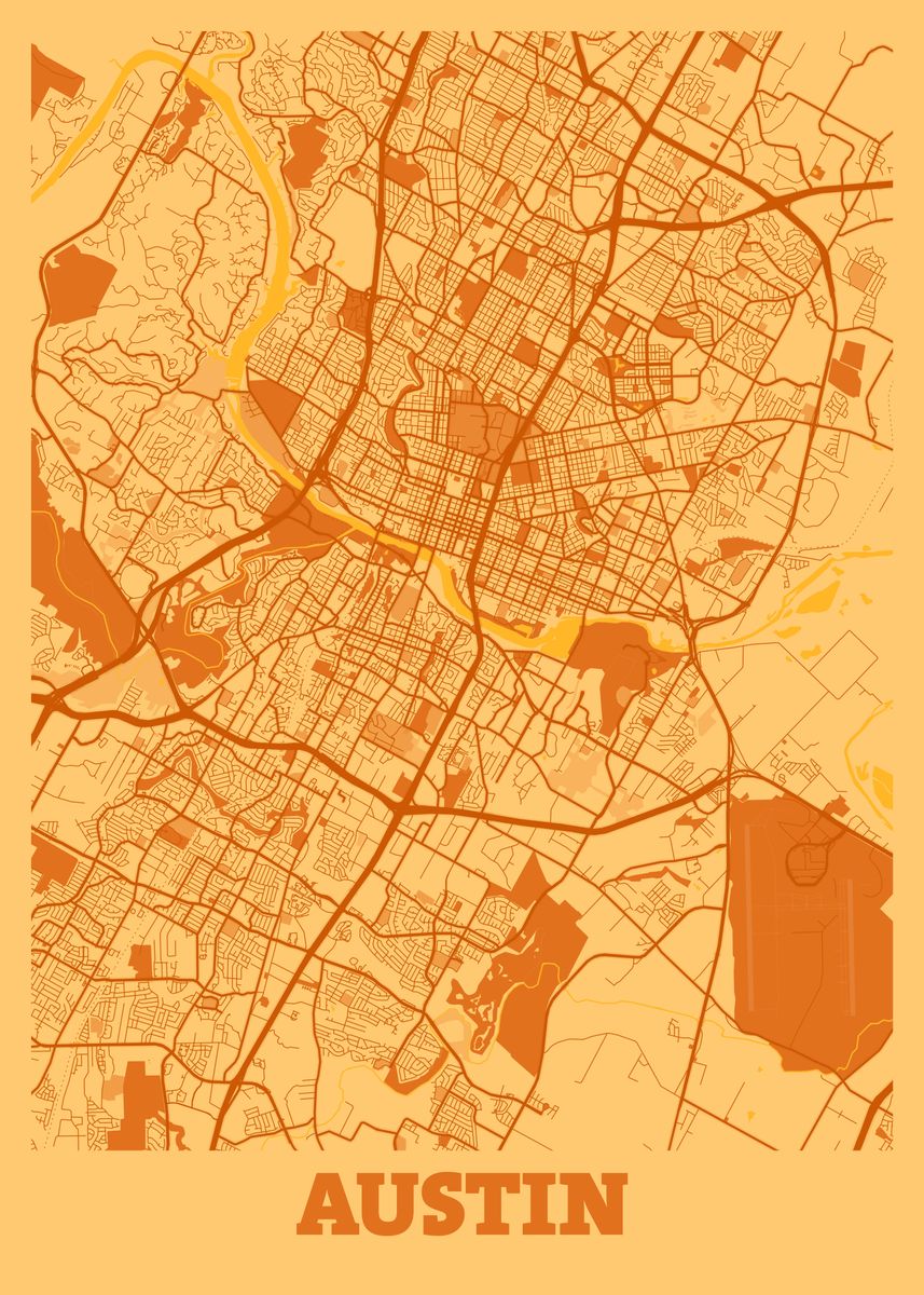 'Austin Sunset City Map' Poster, picture, metal print, paint by Tien ...