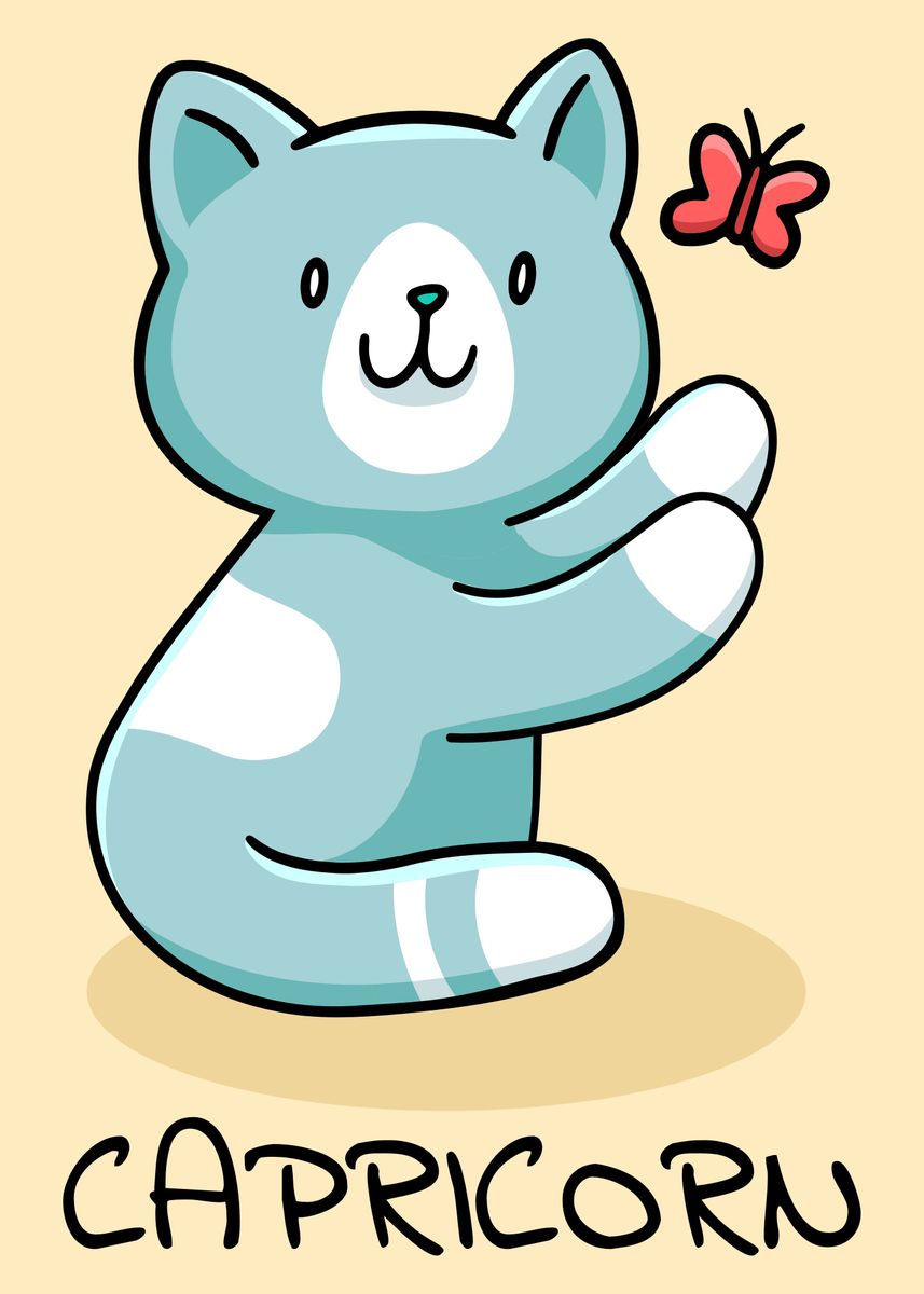 'ZODIAC CUTE CAT CAPRICORN' Poster, picture, metal print, paint by ...