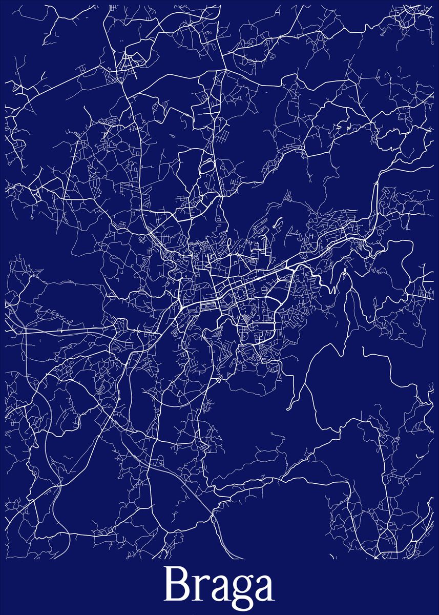 'Braga City Map Portugal' Poster, picture, metal print, paint by Tim ...