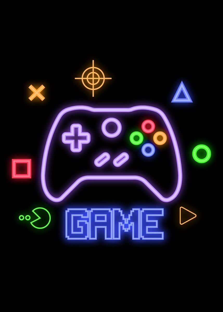 'Games Gaming Gamer neon' Poster, picture, metal print, paint by Max ...