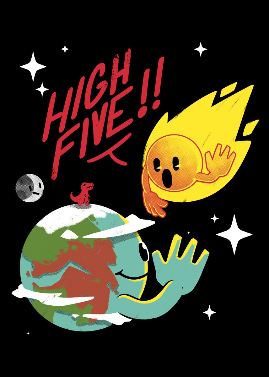 'High Five Dinosaurs Meteor' Poster, picture, metal print, paint by ...