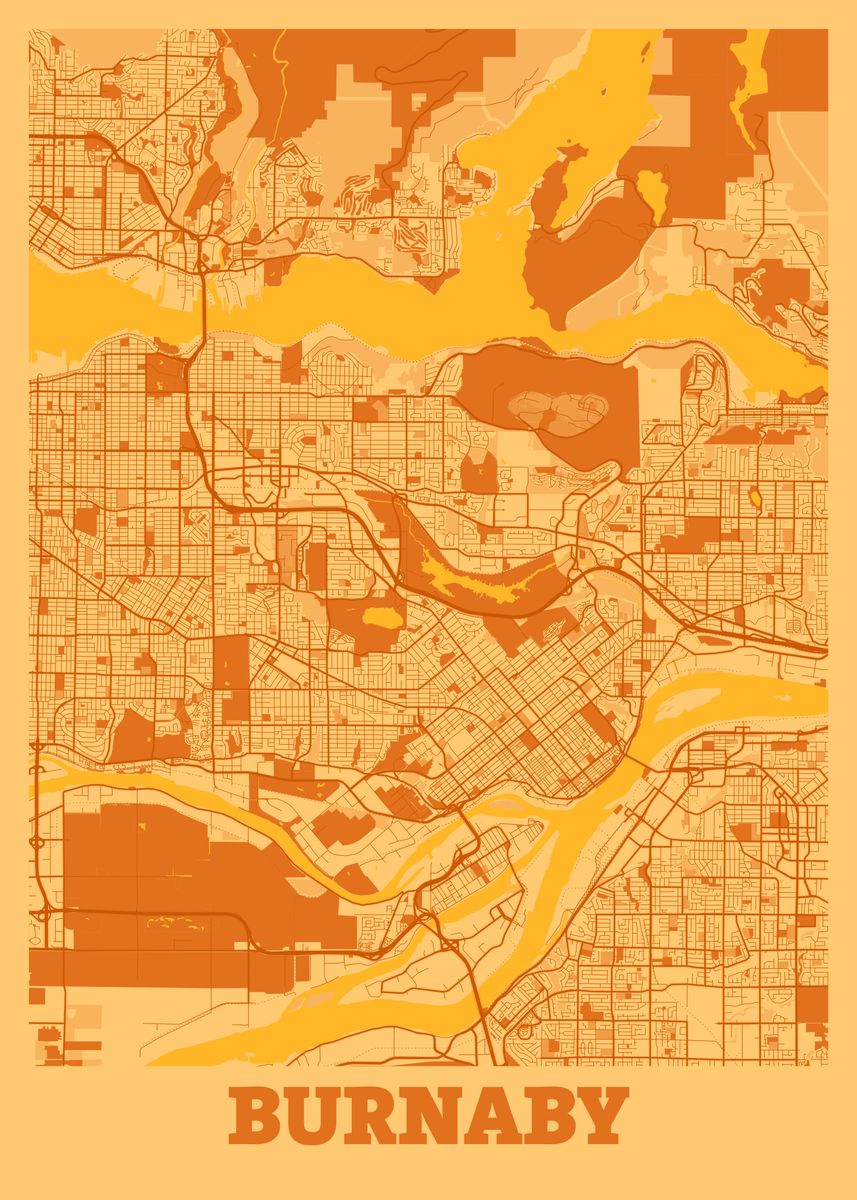 'Burnaby Sunset City Map' Poster, picture, metal print, paint by Tien ...