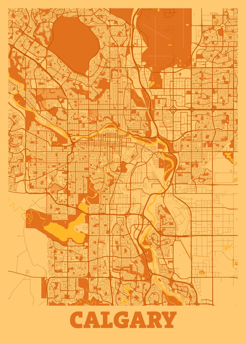 'Calgary Sunset City Map' Poster by Tien Stencil | Displate