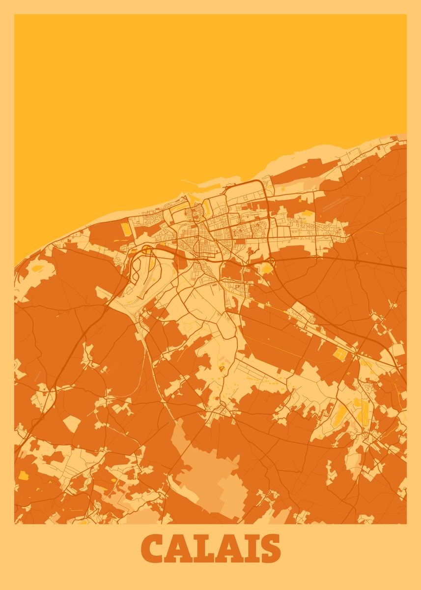 'Calais Sunset City Map' Poster, picture, metal print, paint by Tien ...