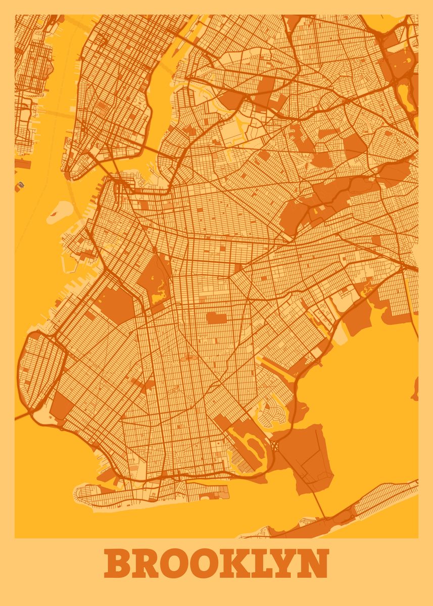 'Brooklyn Sunset City Map' Poster, picture, metal print, paint by Tien ...