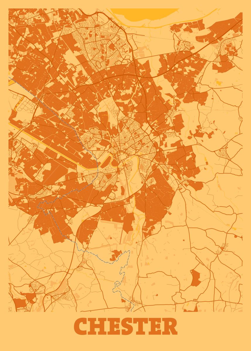 'Chester Sunset City Map' Poster, picture, metal print, paint by Tien ...