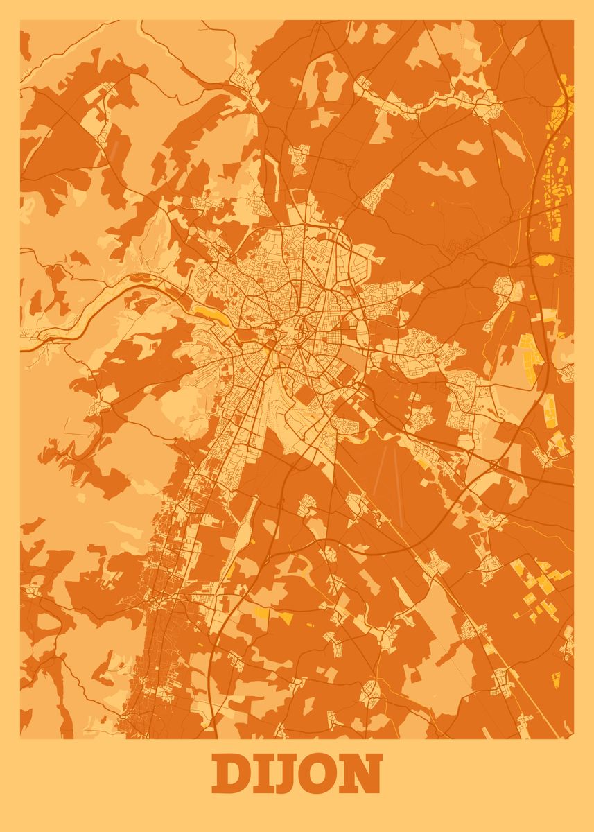 'Dijon Sunset City Map' Poster, picture, metal print, paint by Tien ...