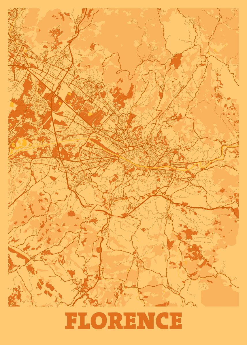 'Florence Sunset City Map' Poster, picture, metal print, paint by Tien ...