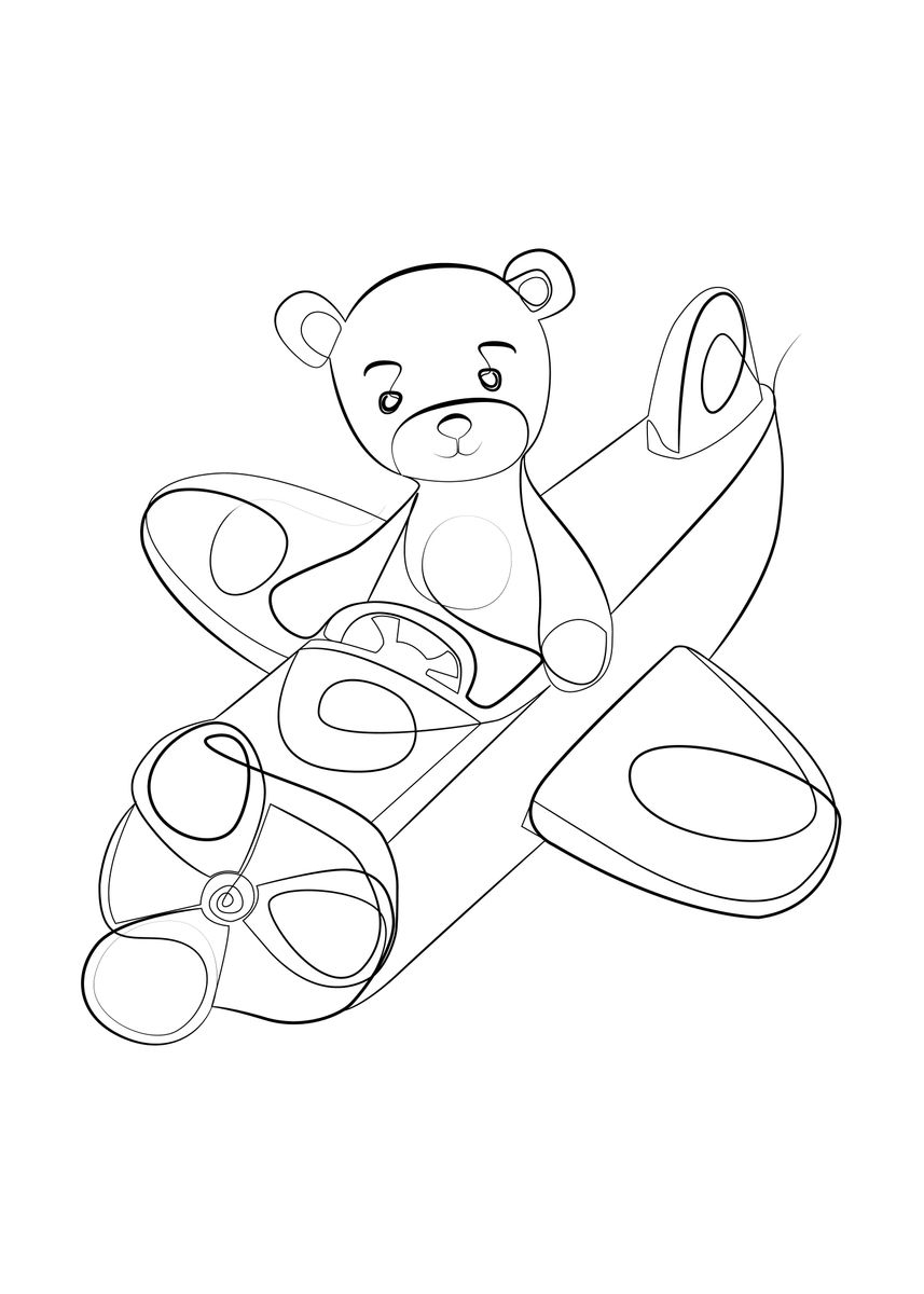'Tedy bear one line art' Poster, picture, metal print, paint by Hendri ...